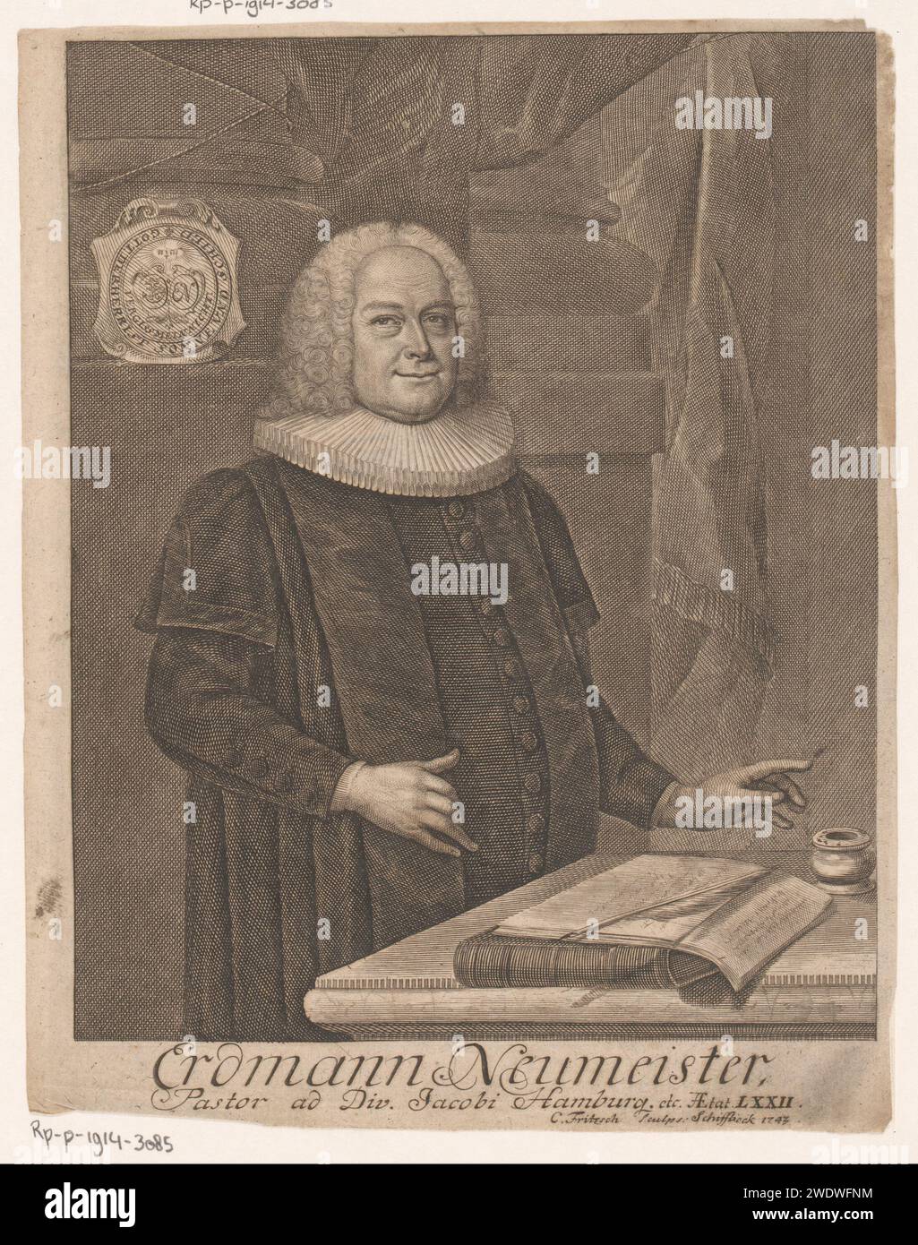Portrait of Erdmann Neummeister at the age of 72, Christian Fritzsch ...