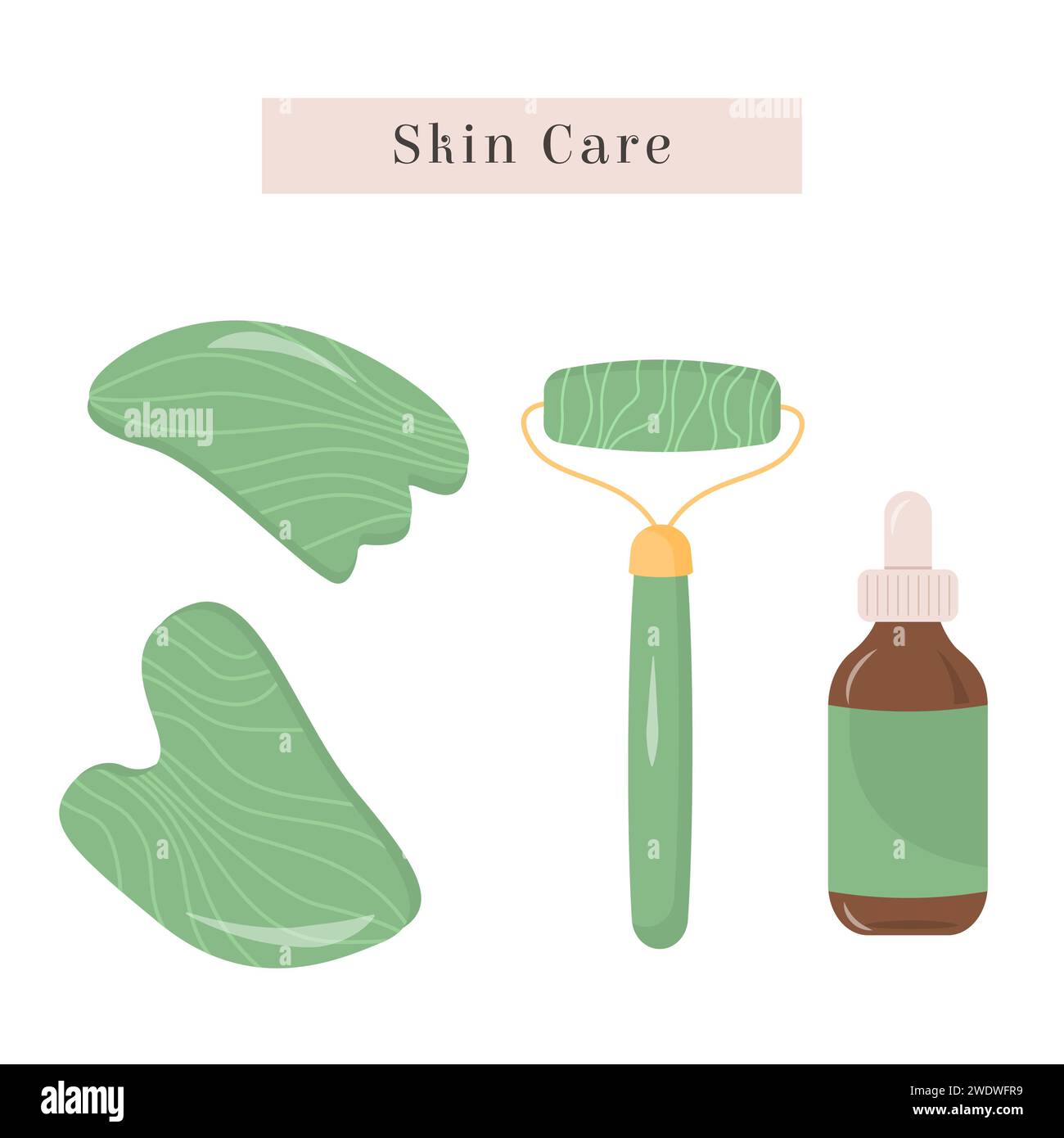 Set of Gua Sha and natural Jade roller. Scraping massage tool. Natural ...