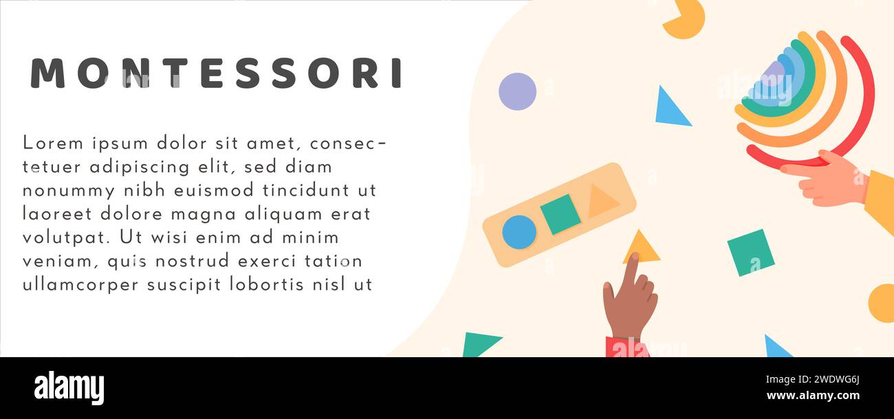 Vector Banner for Montessori school or kindergarden. Multi Ethnic ...