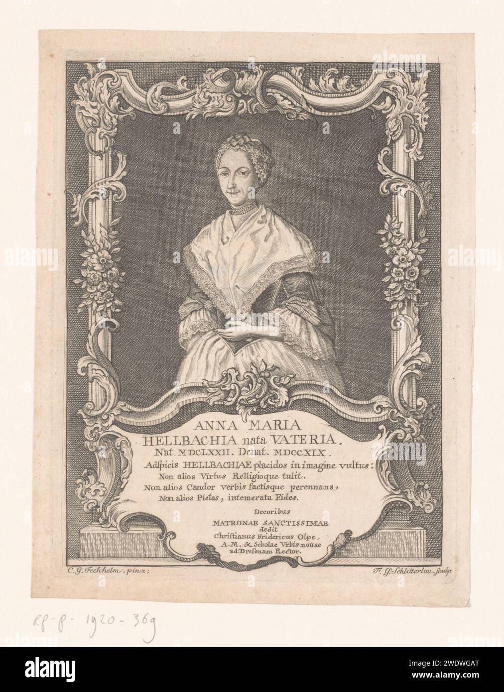 PortraT van Anna Maria Hellbach, Friedrich Gottlob Schlitterlau, after ...