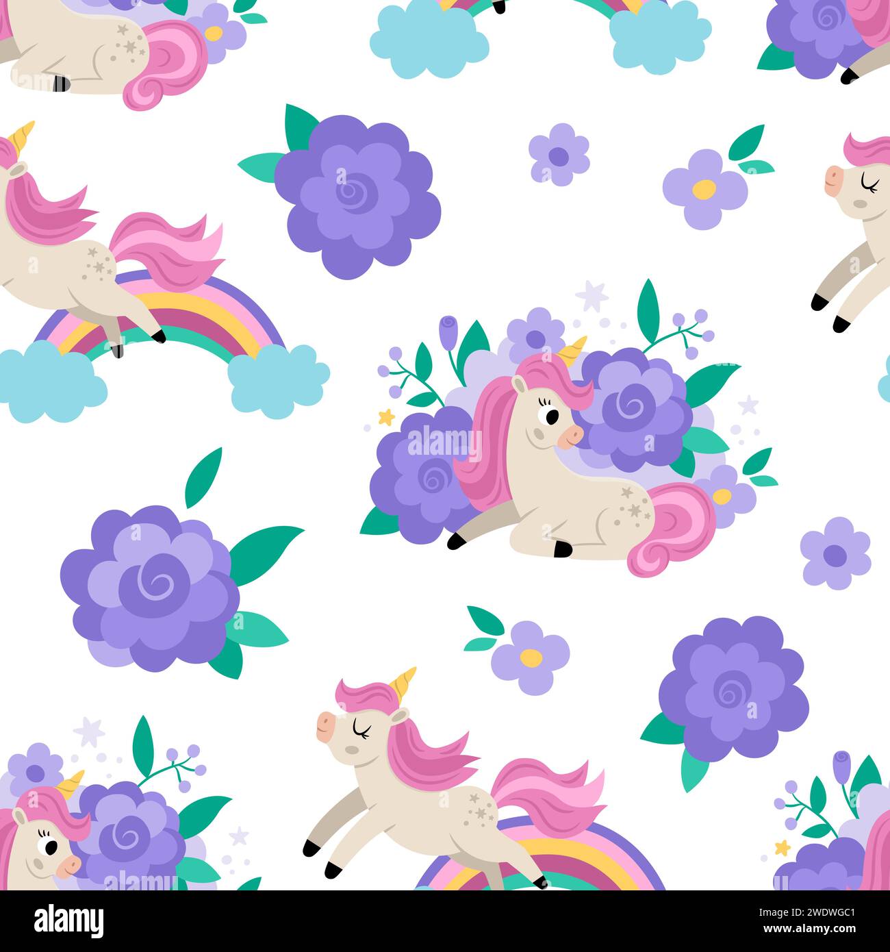 Vector unicorns seamless pattern. Repeat background with fairytale ...