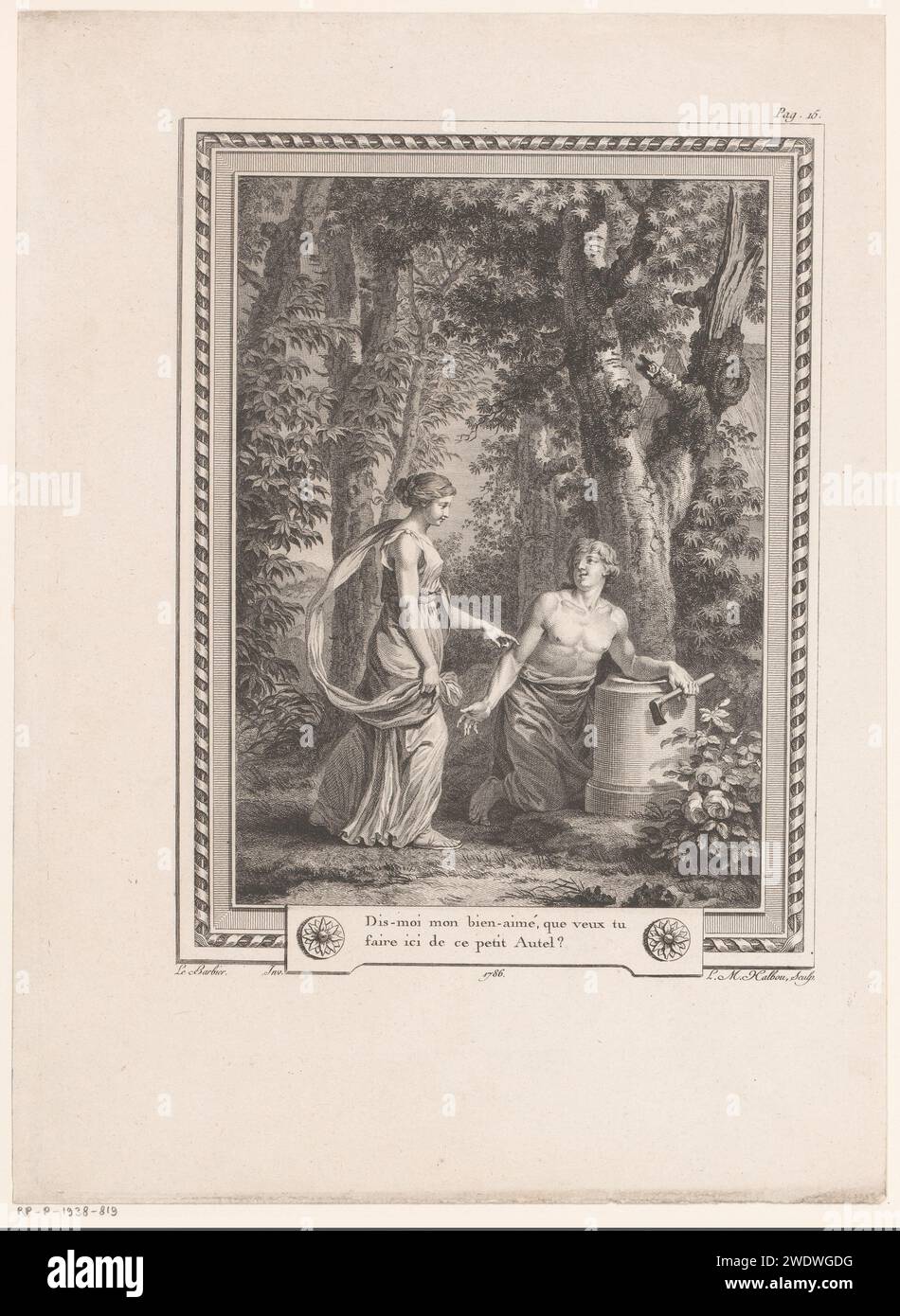 Clymene en Damon, Louis Michel Halbou, 1786 print Paris paper etching ...