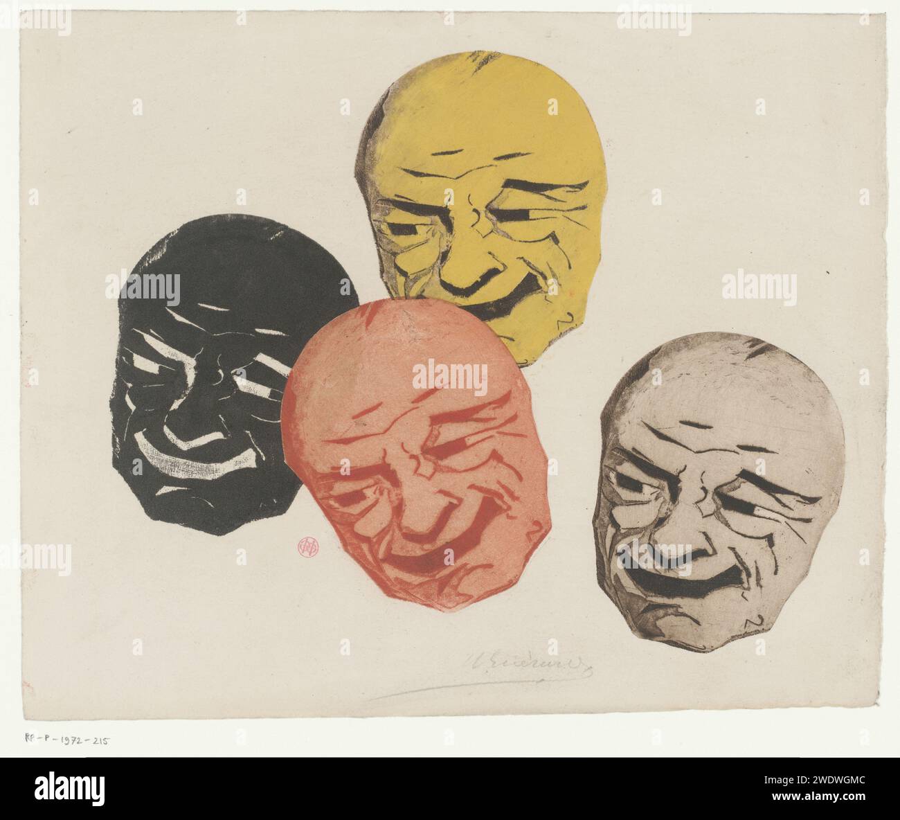 Vier Japanse Maskers, Henri Charles Guérard, 1856 - 1897 print paper ...