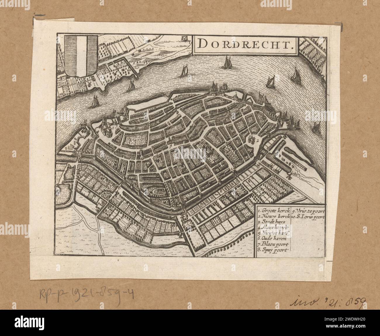 Map of Dordrecht, Anonymous, 1652 print Amsterdam paper etching maps of cities Dordrecht Stock ...