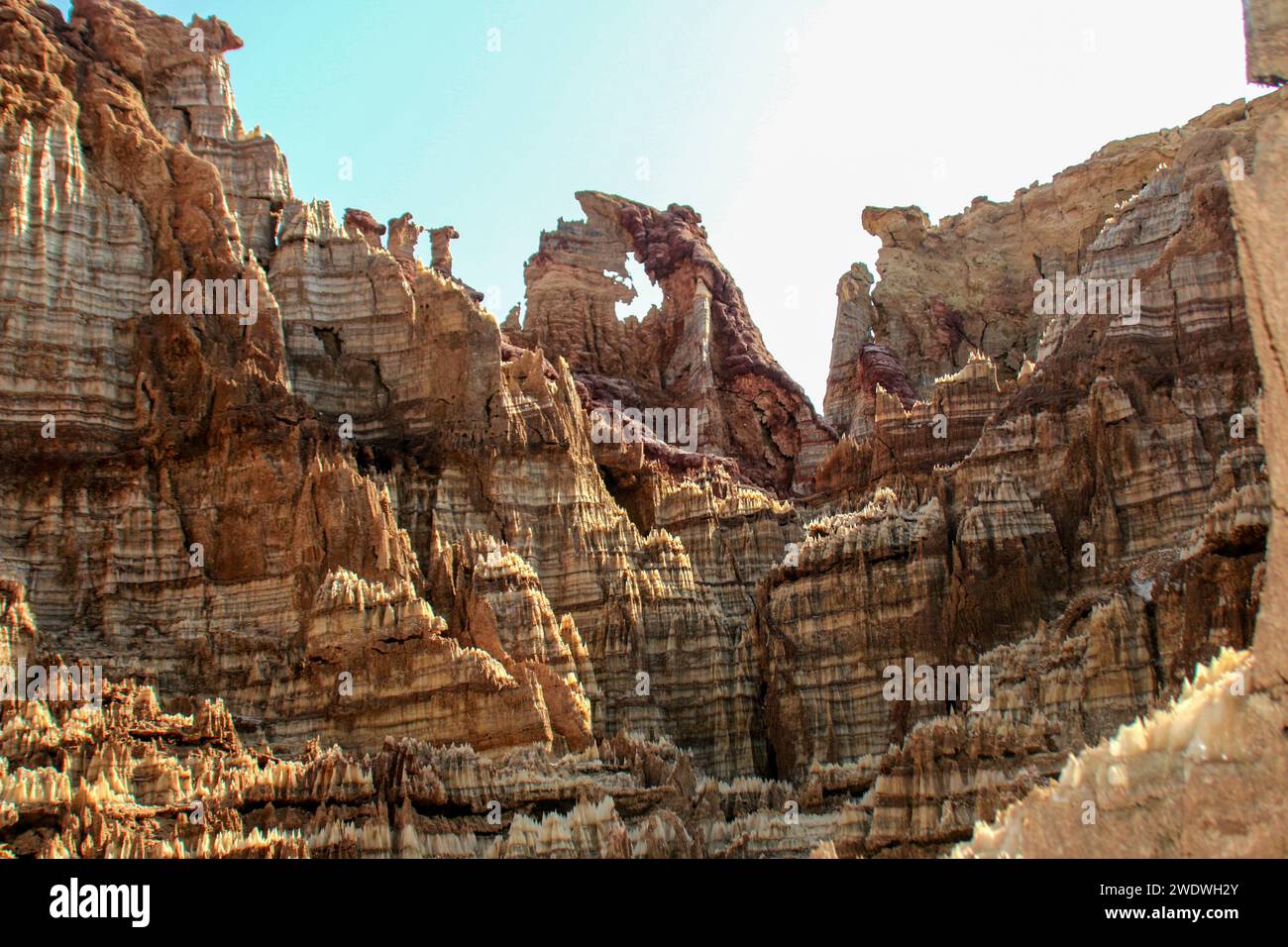 The colorful landscape of green acid ponds in Crater of Dallol Volcano ...