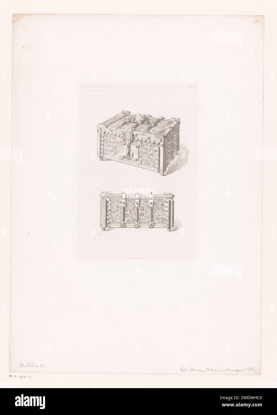 Two views of a decorated coffin, Edouard Lièvre, 1863 print Numbered at ...