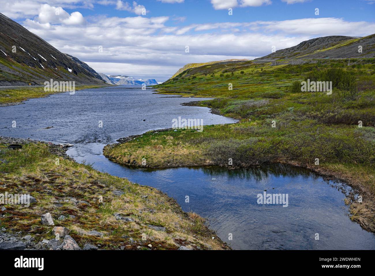 Norway, Nordkinn Peninsula, driving north to Slettnes Fyr lighthouse ...