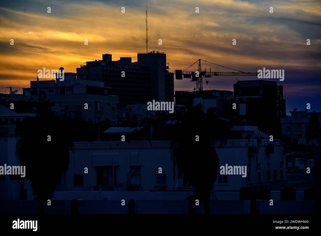 Tel Aviv skyline looking west and sunset Stock Photo - Alamy