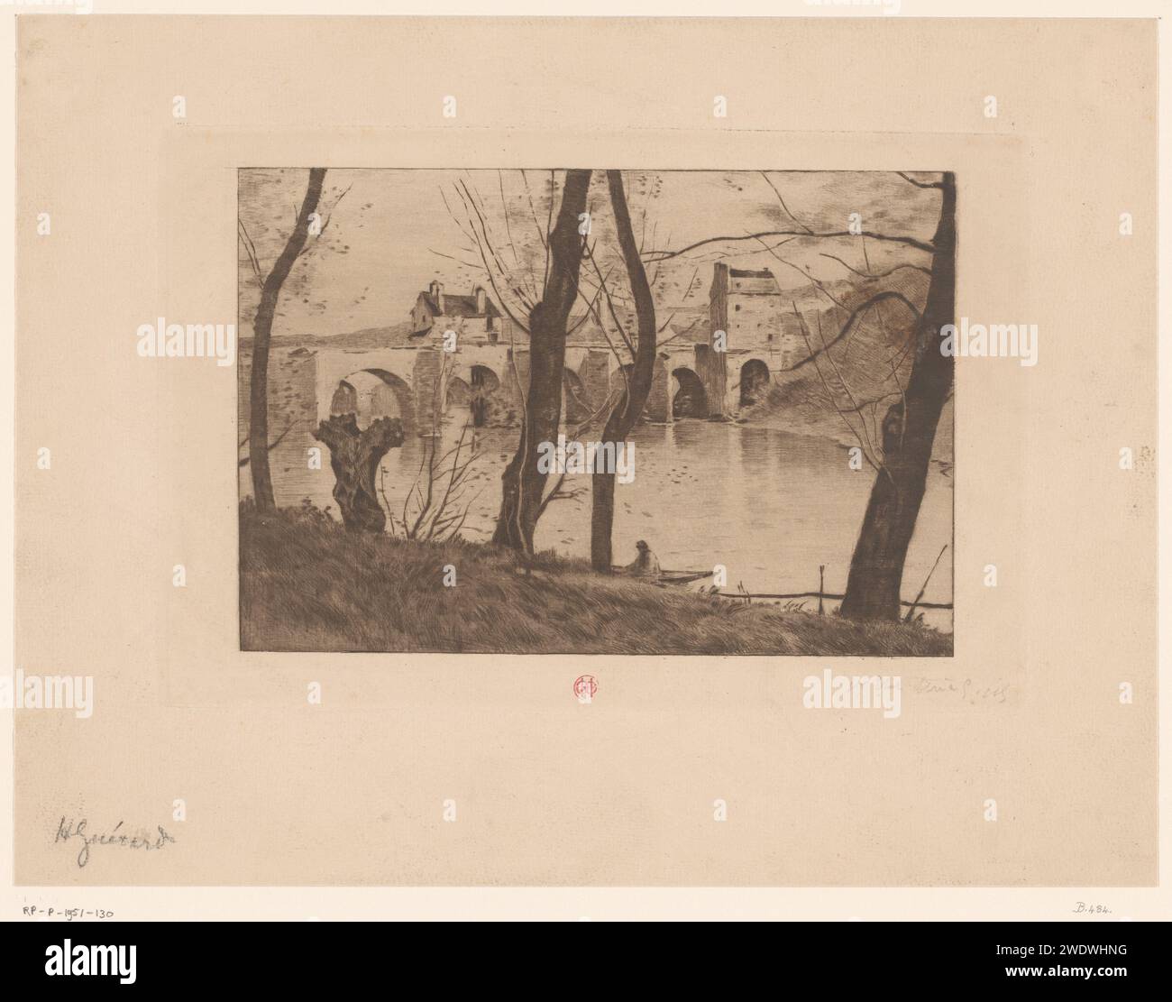 View of the bridge at Mantes-la-Jolie, Henri Charles Guérard, c. 1883 ...