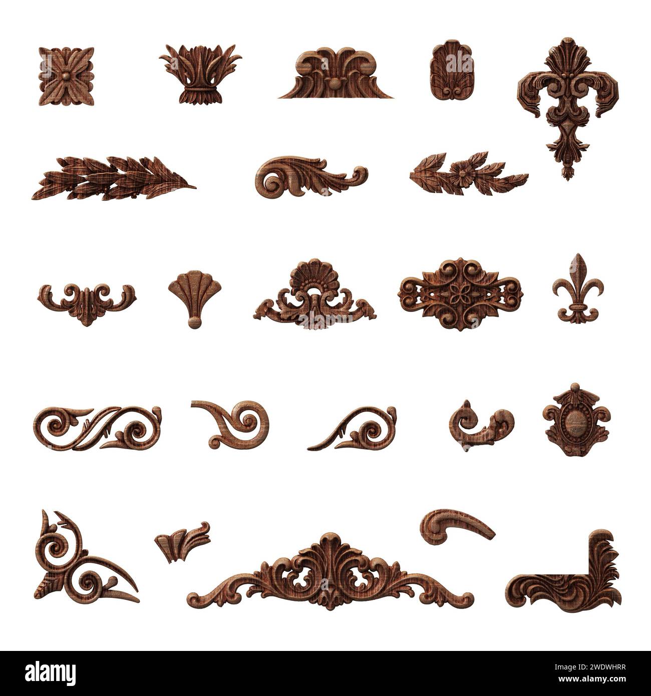 Set of blanks carved wooden patterns Stock Photo - Alamy
