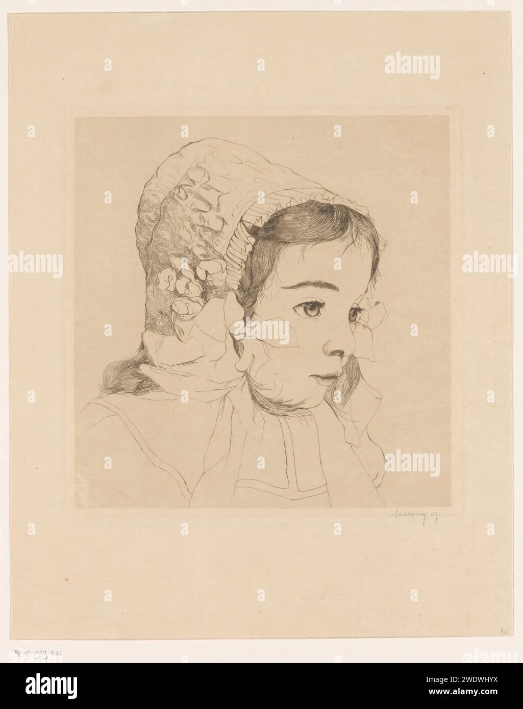 Portrait of an unknown girl, Frederik Salberg, 1907 print paper etching ...