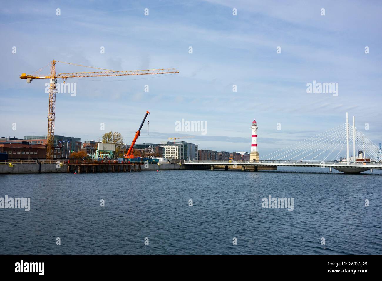 MALMO, SWEDEN - OCTOBER 26, 2014: Malmo Lighthouse and industrial ...