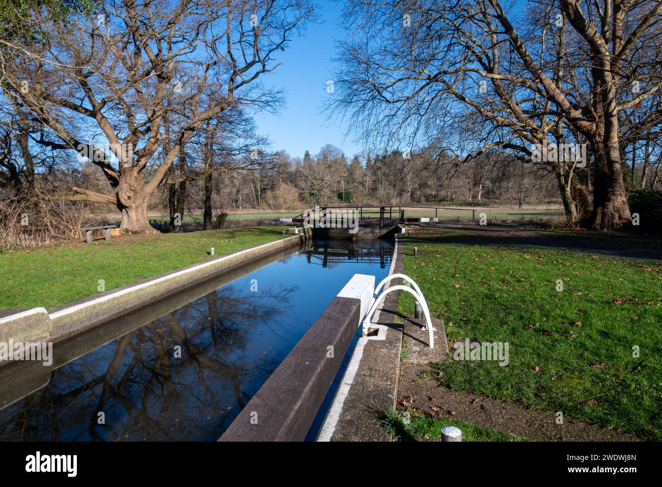 View of Bowers Lock on the River Wey Navigation near Guildford in ...