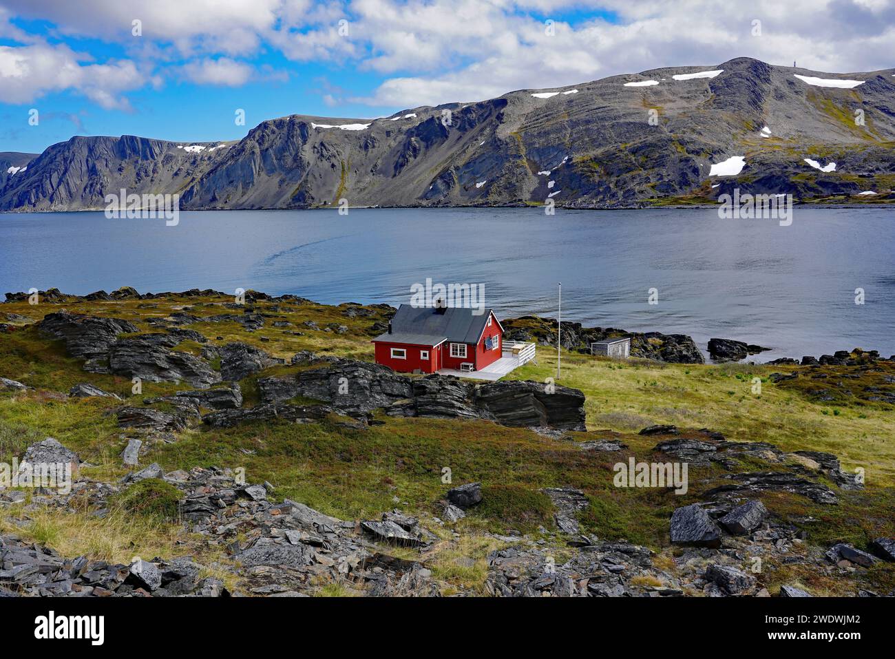 Norway, Nordkinn Peninsula, driving north to Slettnes Fyr lighthouse ...