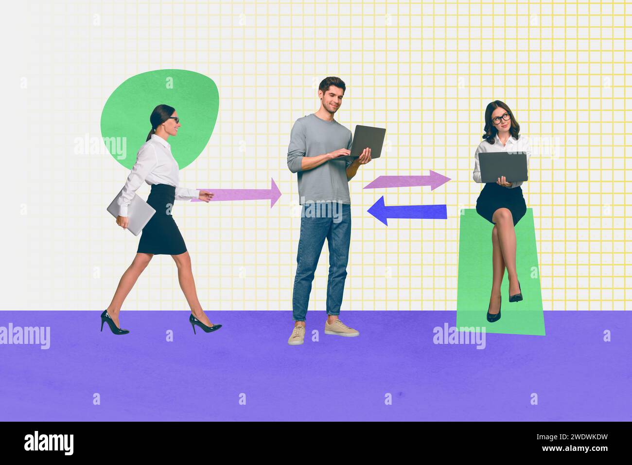 Collage creative picture illustration happy thoughtful beautiful young ...