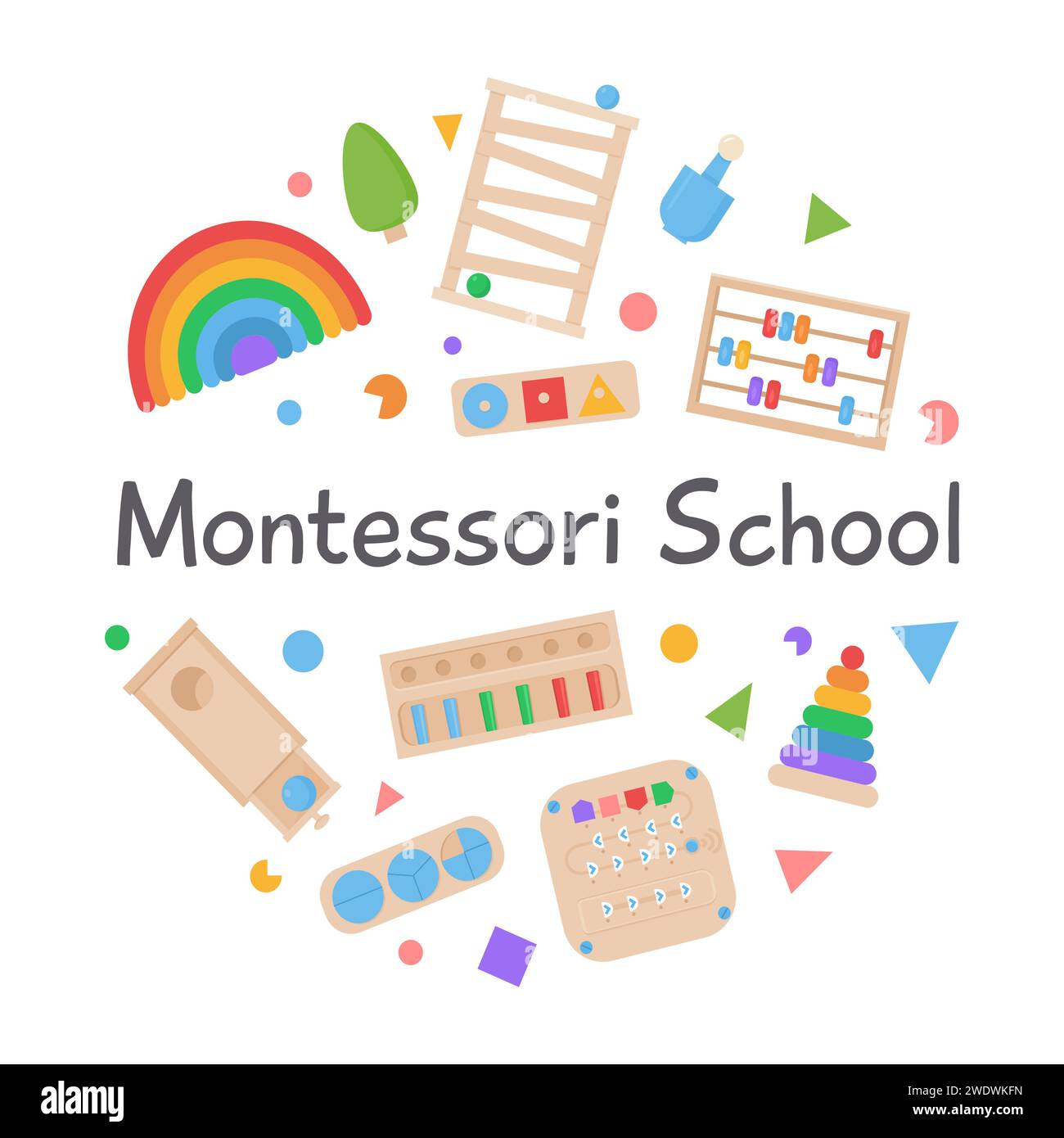 Vector Round banner of Children wooden eco friendly logic toys and busy ...