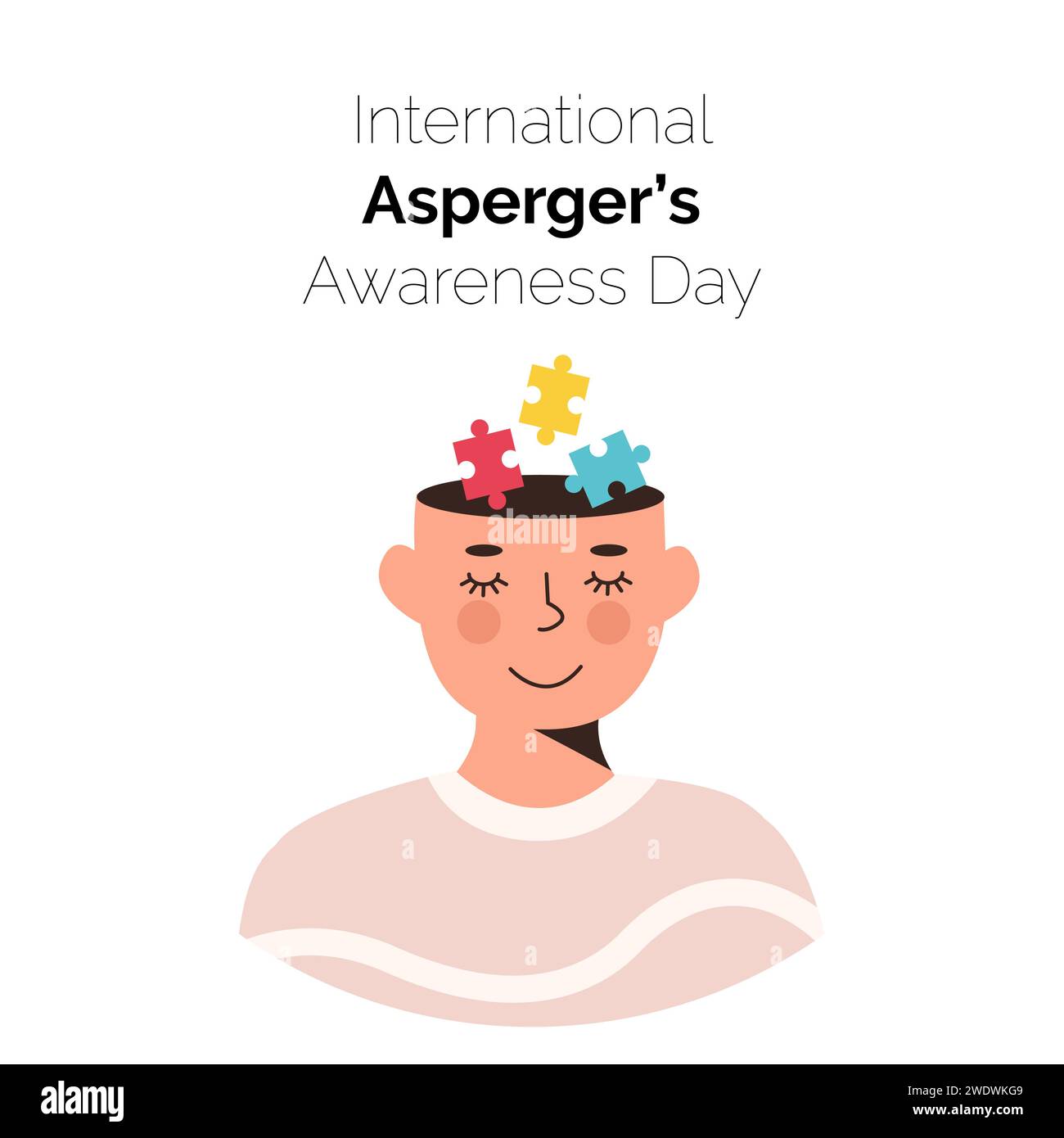 International Asperger Awareness Day Card. Smiling person face with ...