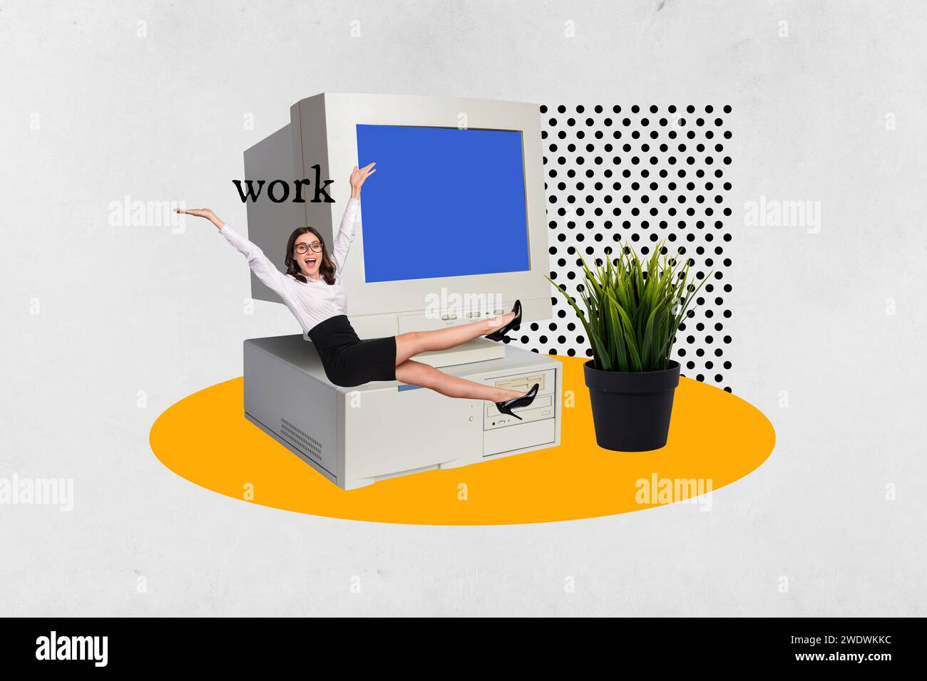 Creative collage picture illustration happy charm joyful young woman ...