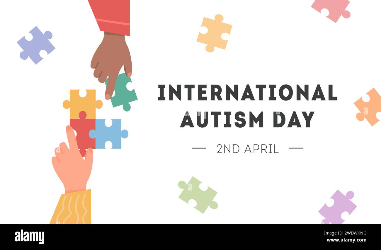 International Autism Awareness Day Banner. Caucasian and african hand ...