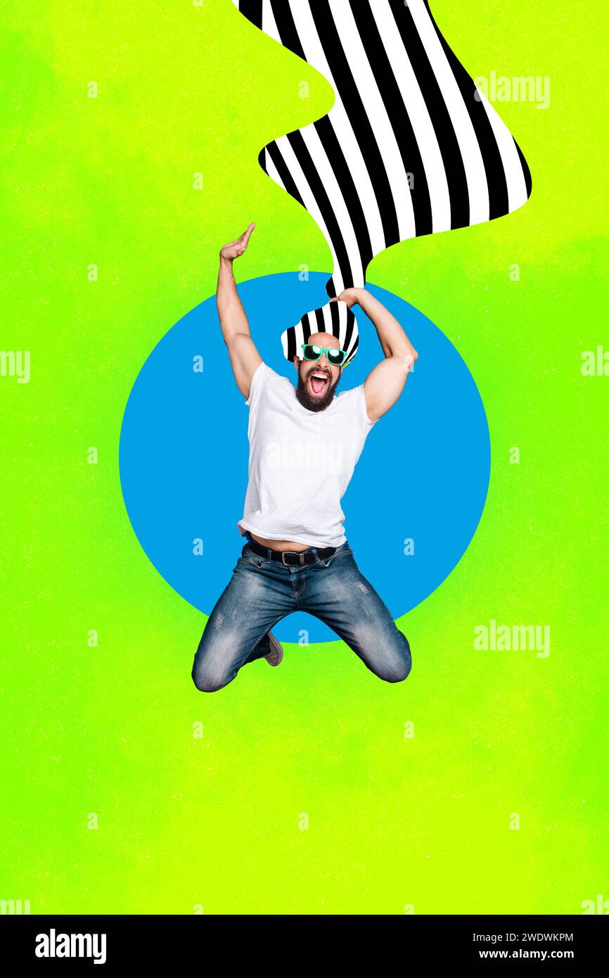 Composite collage picture image of funny man jumping hallucination ...