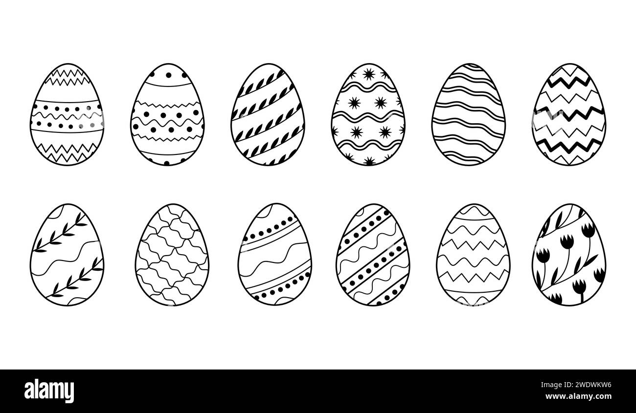 Vector Collection of decorated Easter eggs in doodle style isolated on ...