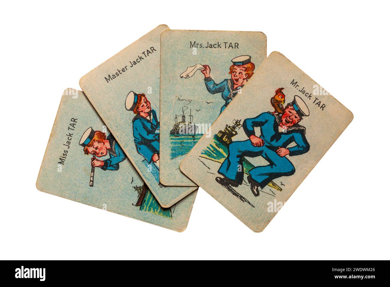 old retro Happy Families playing cards isolated on white background ...