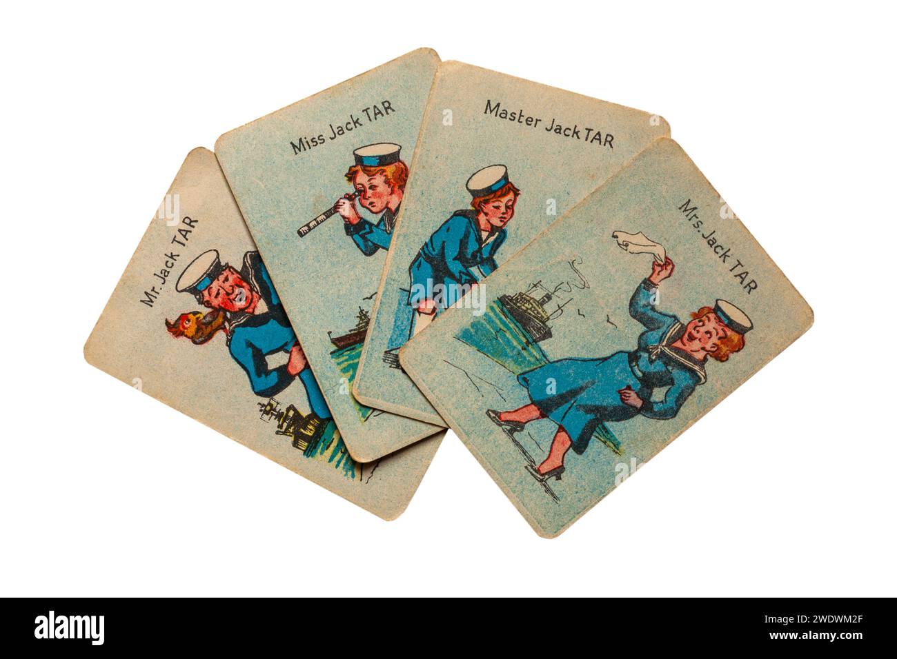 old retro Happy Families playing cards isolated on white background ...