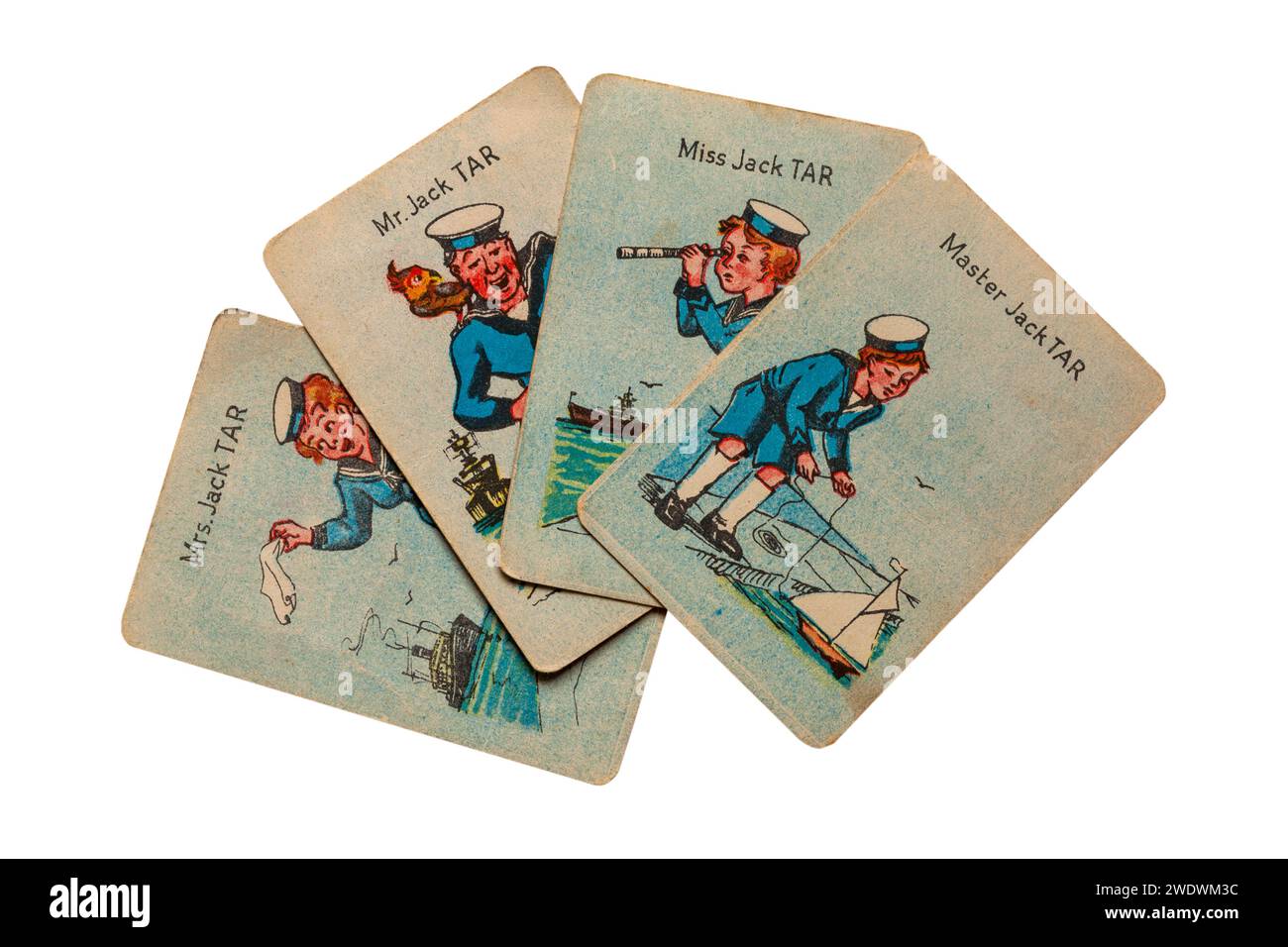 old retro Happy Families playing cards isolated on white background ...