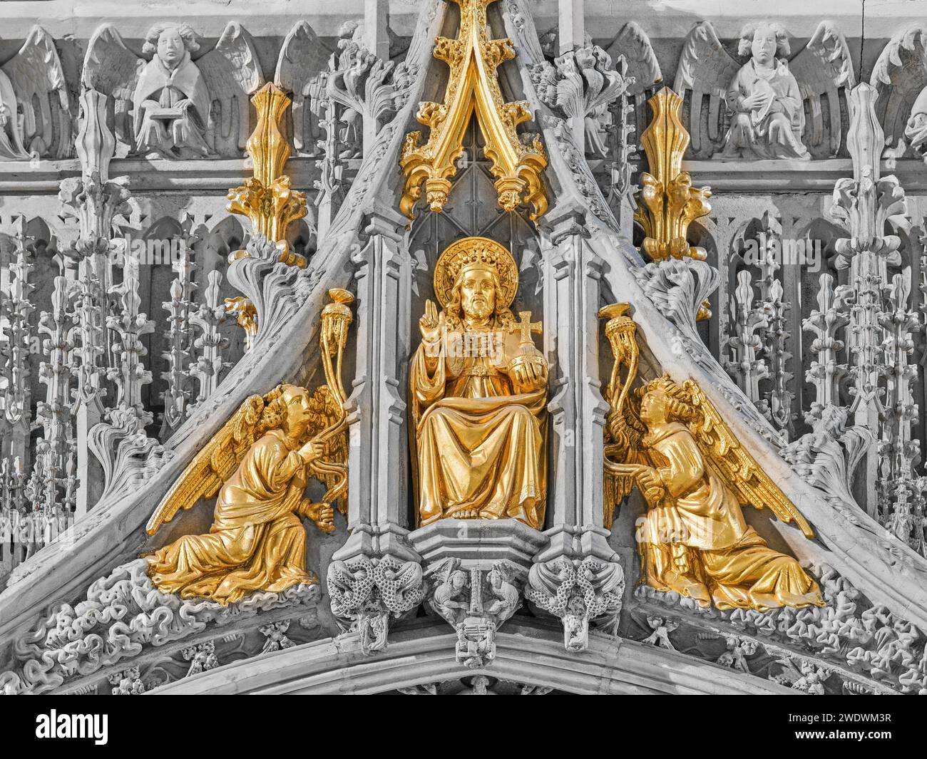 Gilded figure of Jesus Christ, as a king in glory with angels ...