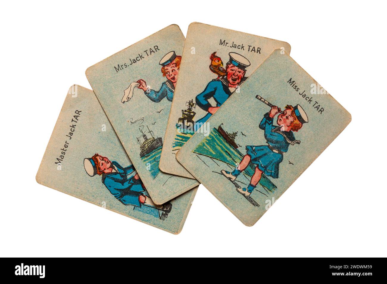 old retro Happy Families playing cards isolated on white background ...