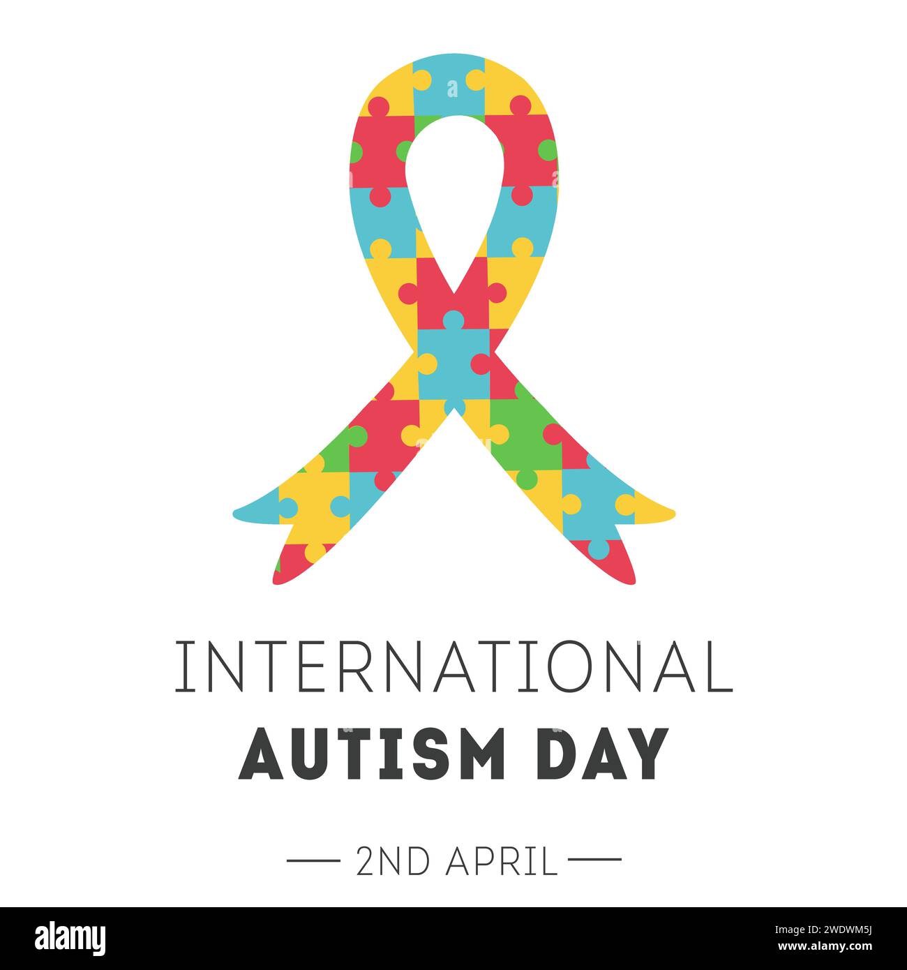 International Autism Awareness Day Banner. Ribbon with colorful puzzle ...