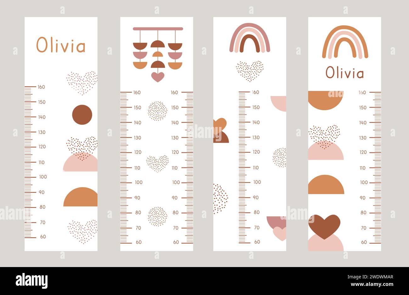 Vector Set of kids height charts with abstract boho shapes in ...