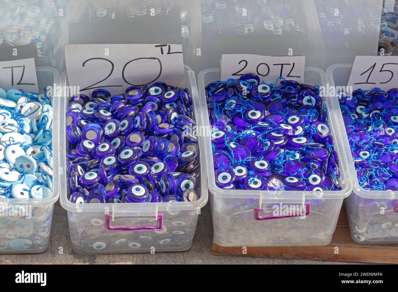 Big Bunch of New Blue Eye Nazar Lucky Charms in Boxes Stock Photo - Alamy