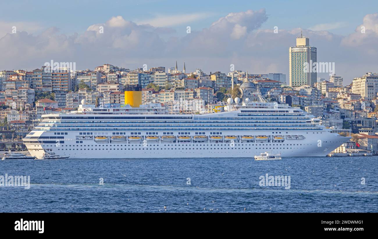Large Cruiser Ship Moored at Galataport Promenade Bosphorus Canal ...