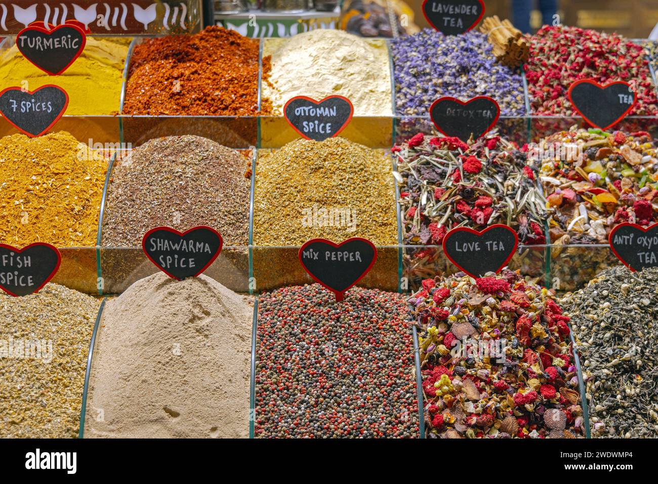 Herbs Spices and Chai Tea Selection at Egyptian Market in Istanbul ...