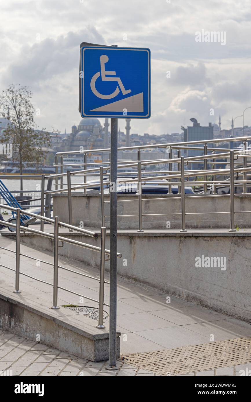 Wheelchair Accessible Switchback Ramp at Street With Sign Stock Photo ...