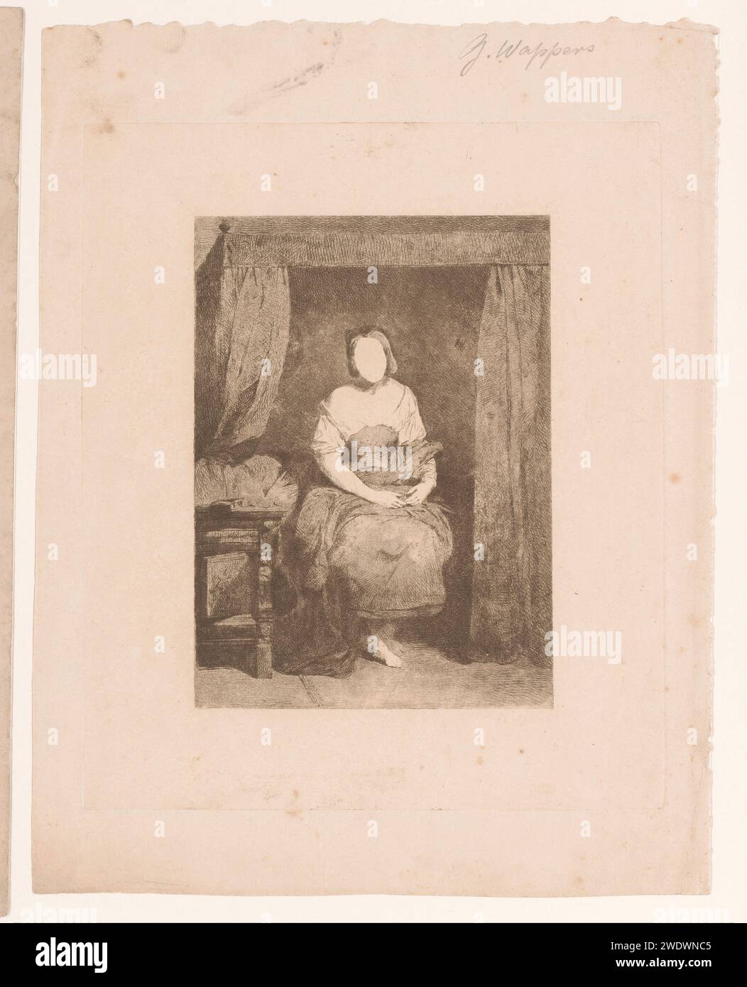 Young woman sat on a bed, Gustave Wappers (attributed to), 1813 - 1874 ...