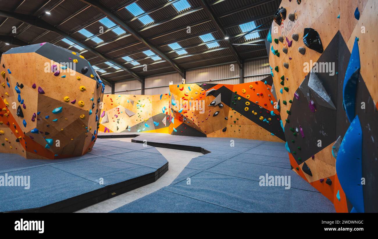 A Bouldering wall and indoor climbing gym in Somerset UK Stock Photo ...