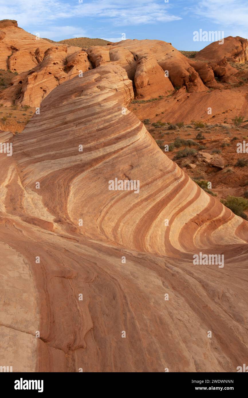 Curved lines in the rock of Fire Wave rock formation in Valley of Fire ...