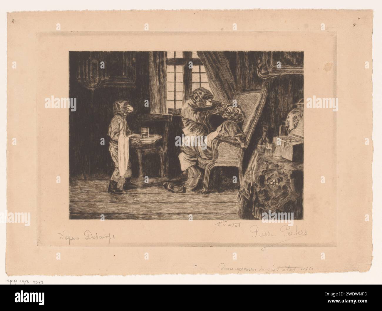 Satirical representation of monkeys such as dentist, assistant and ...