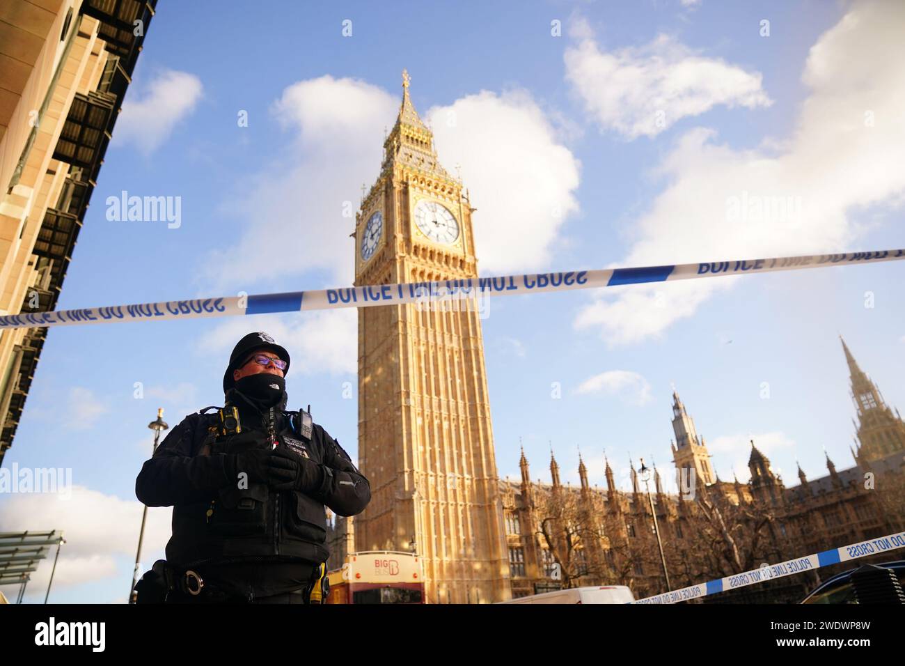Police cordon off an area around Portcullis House, London, after debris ...