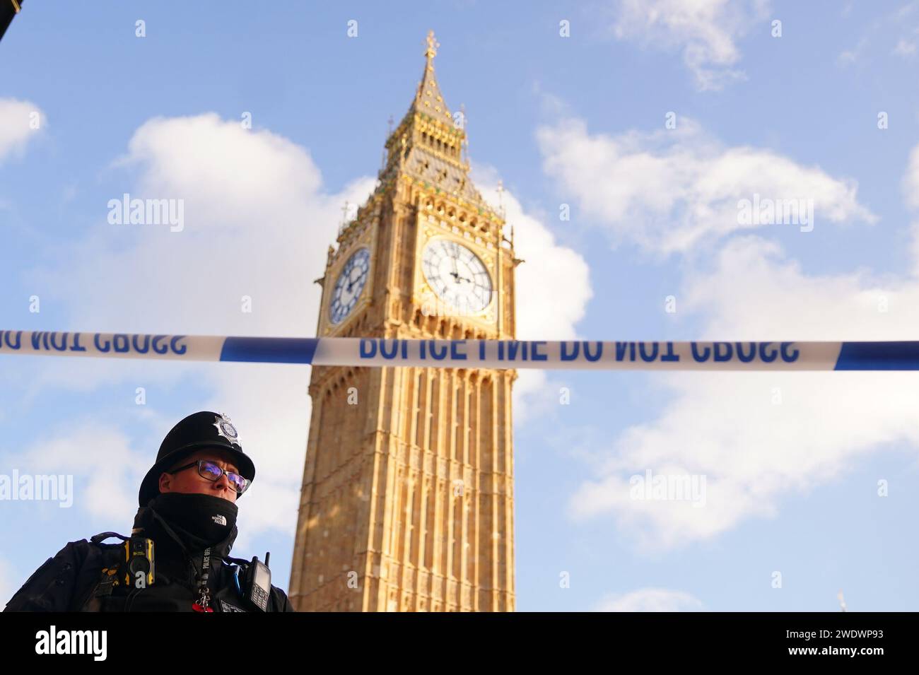 Police cordon off an area around Portcullis House, London, after debris ...