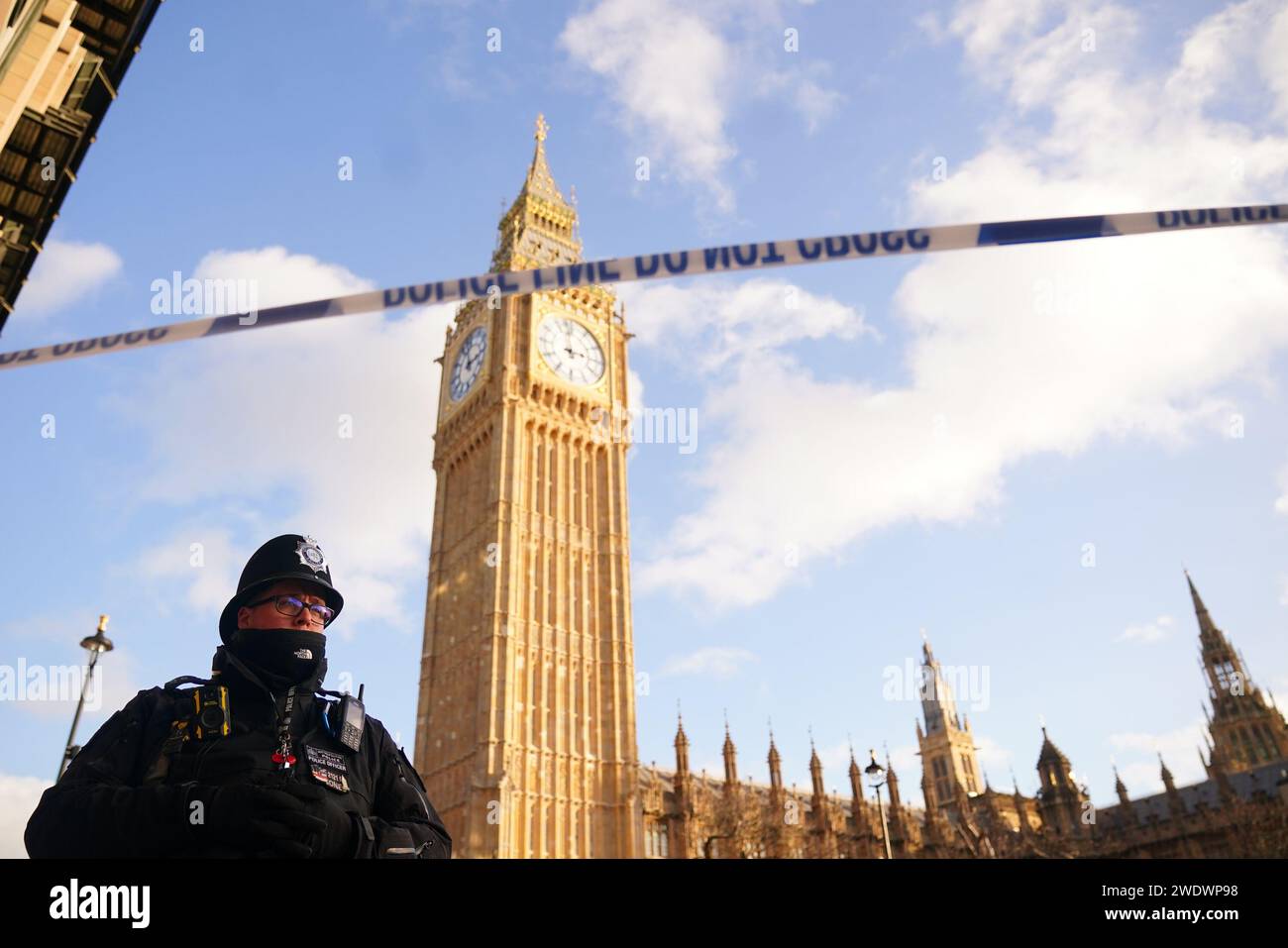 Police cordon off an area around Portcullis House, London, after debris ...