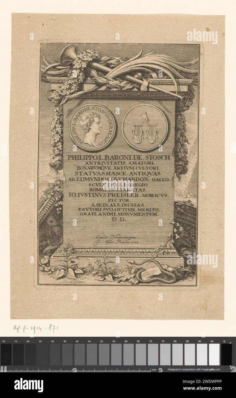 Medallon with portrait of Philipp, baron van Stosch in a monument ...