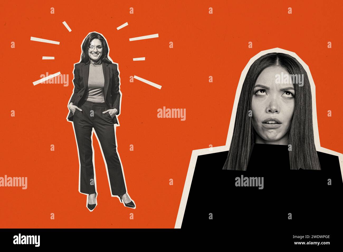 Photo collage picture collage young standing woman ambition successful professional worker ...