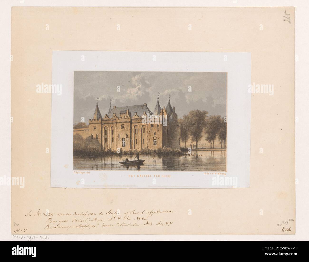 Castle of Gouda, Cornelis Springer, 1847 - 1865 print A rowing boat ...