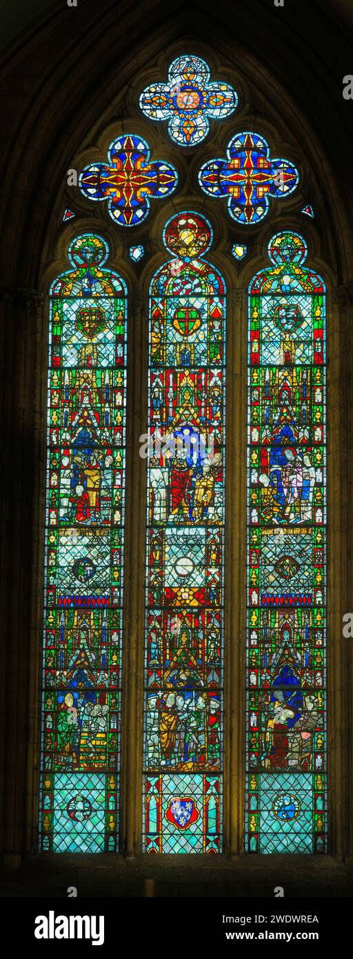 Medieval stained glass window in the christian english cathedral at ...