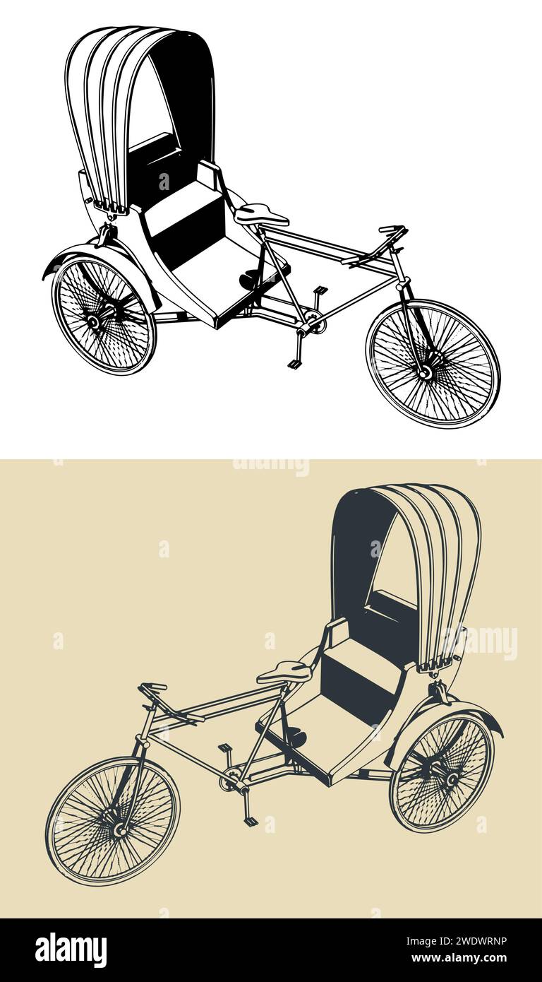 Stylized vector illustration of three wheeled man-powered vehicle Stock ...