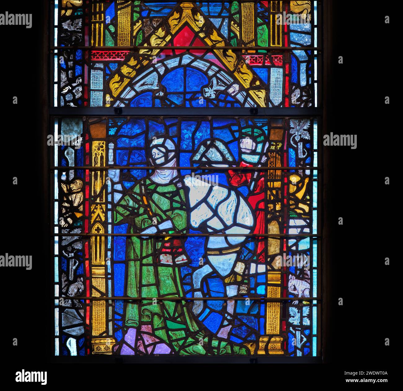 Medieval stained glass window in the christian english cathedral at ...