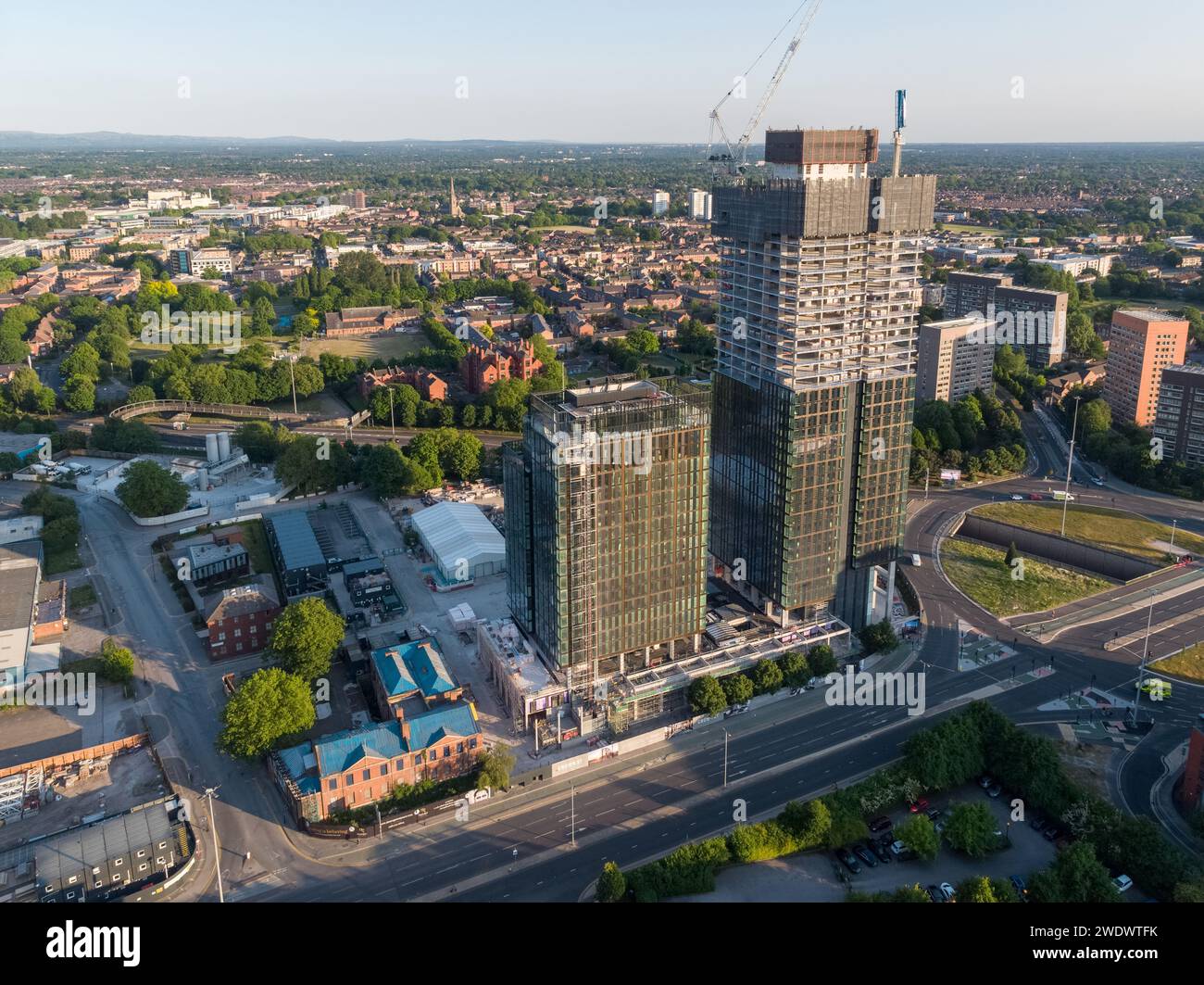 Aerial photograph of the Crown Street residential towers under ...